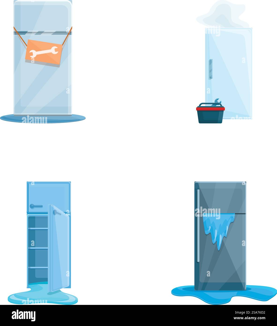 Fridge repair icons set cartoon vector. Various empty broken ...