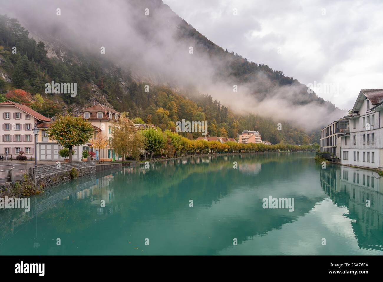 Waterway with fall foliage color, Interlaken, Switzerland, Europe Stock ...