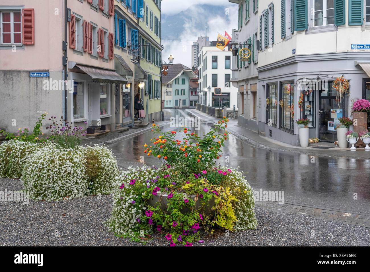 City street in downtown Interlaken, Switzerland, Europe Stock Photo - Alamy