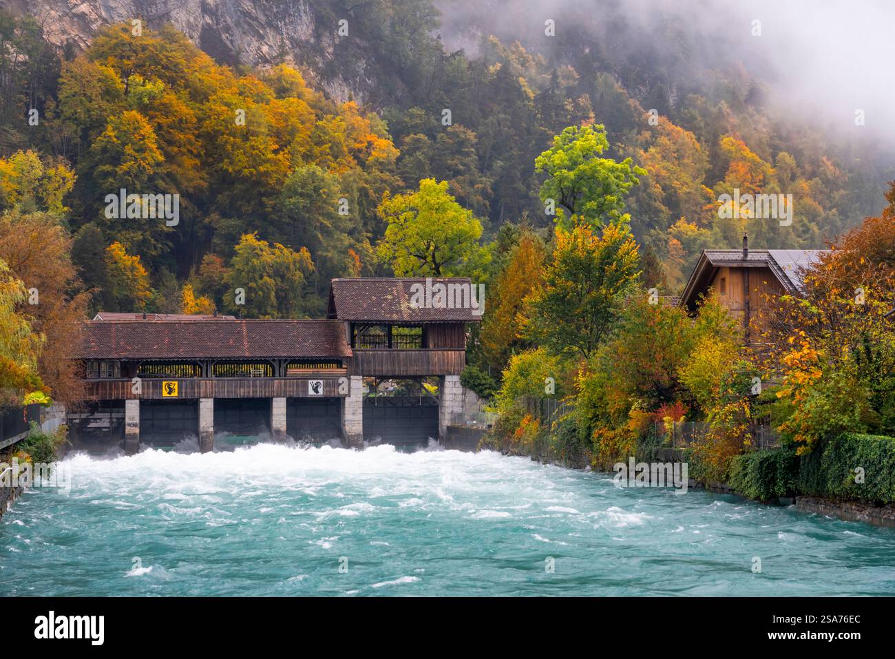 Water control structure with fall foliage color, Interlaken ...