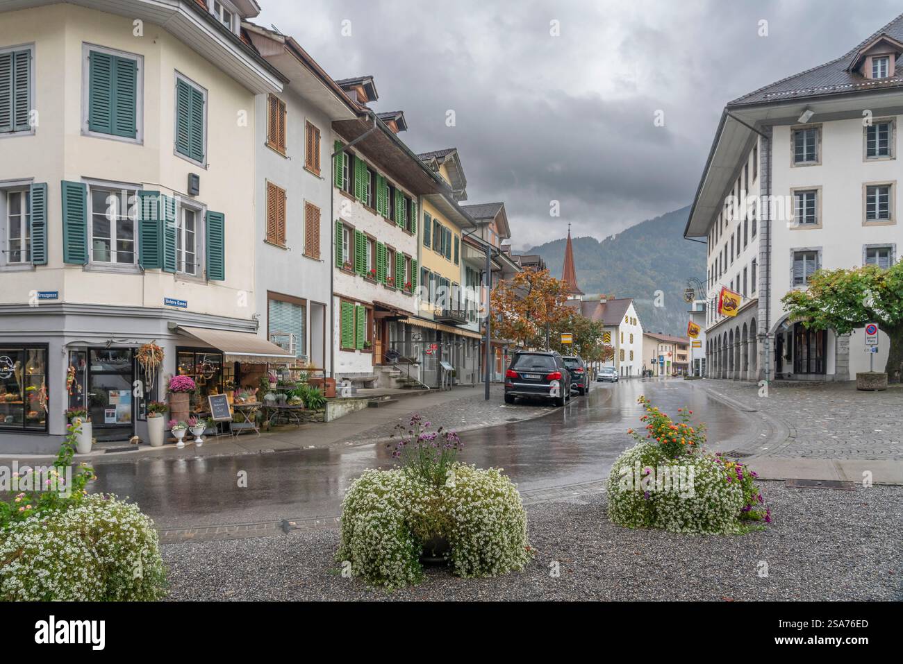 City street in downtown Interlaken, Switzerland, Europe Stock Photo - Alamy