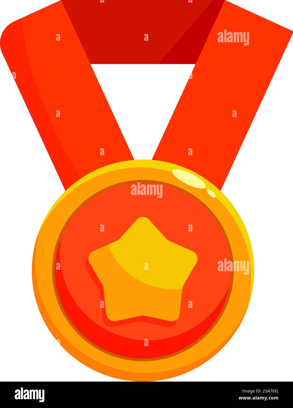 Gold medal with a red ribbon hanging representing first place and ...