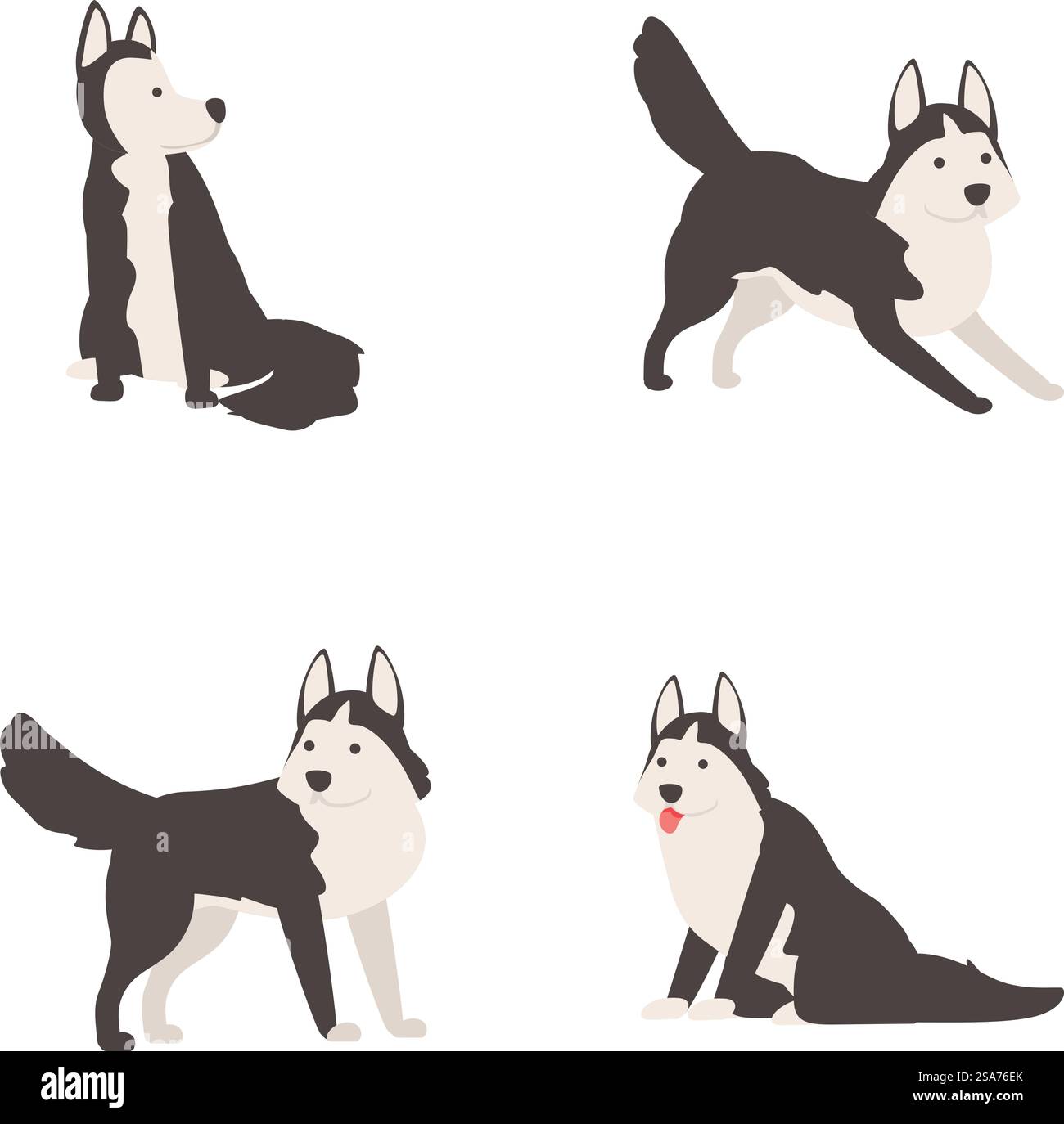 Siberian husky icons set cartoon vector. Happy domestic husky puppy ...