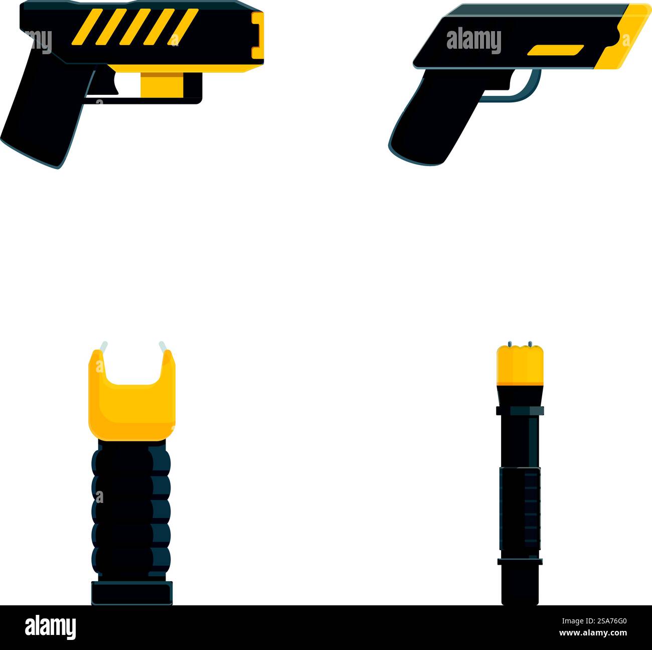 Stun gun icons set cartoon vector. Electroshock weapon for self defense ...