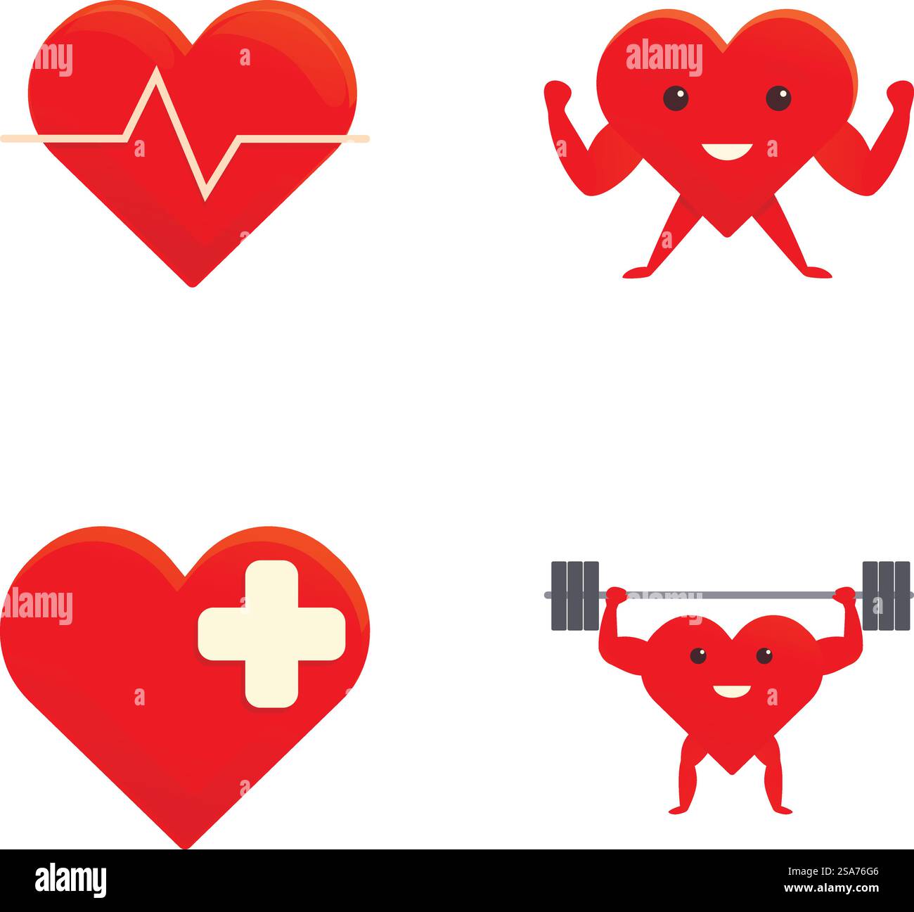 Heart health icons set cartoon vector. Cute happy healthy heart organ. Cartoon character. Heart ...