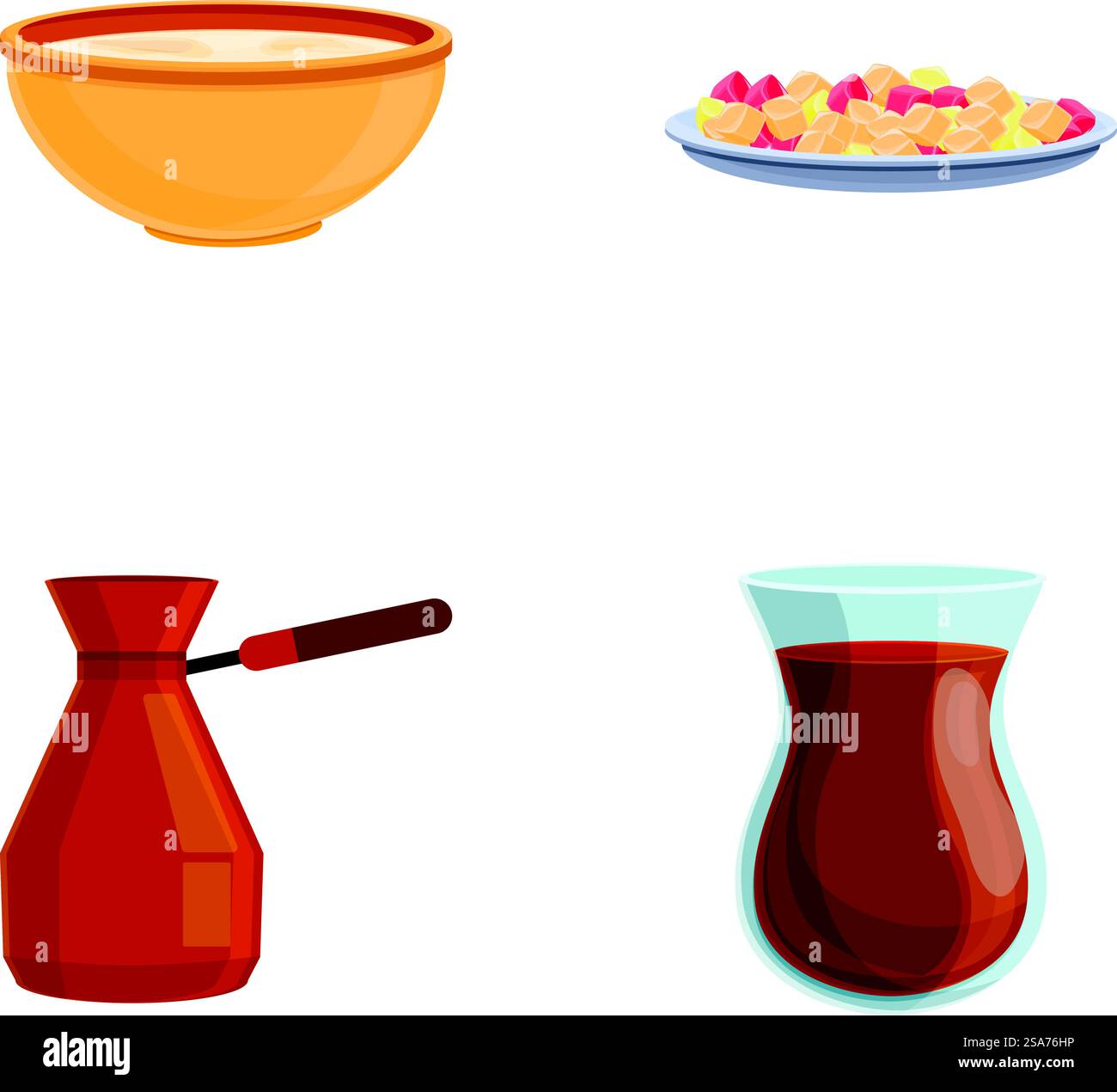 Turkish sweet icons set cartoon vector. Turkish traditional food ...