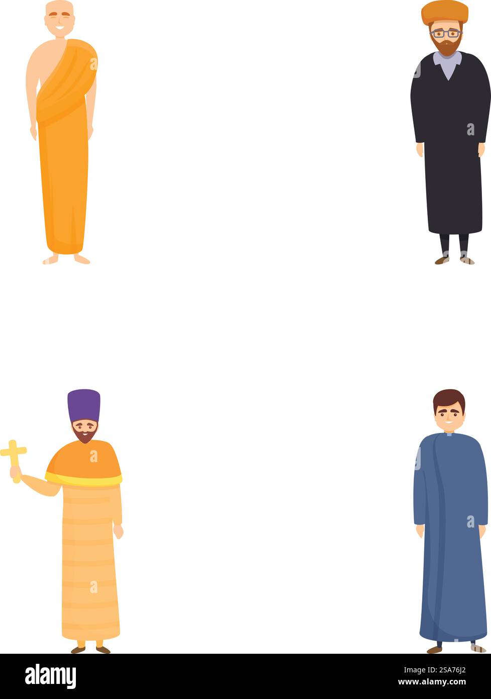 Religious human icons set cartoon vector. Various religious church ...