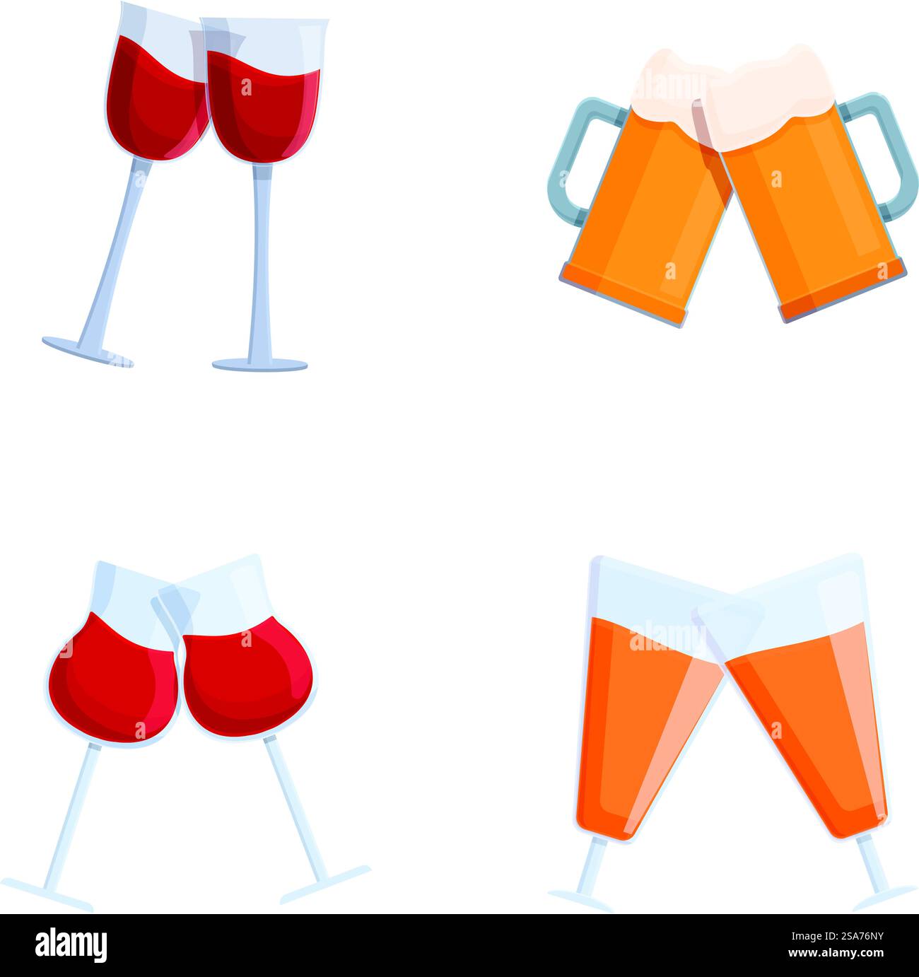 Drink cheers icons set cartoon vector. Glass with alcoholic beverage ...