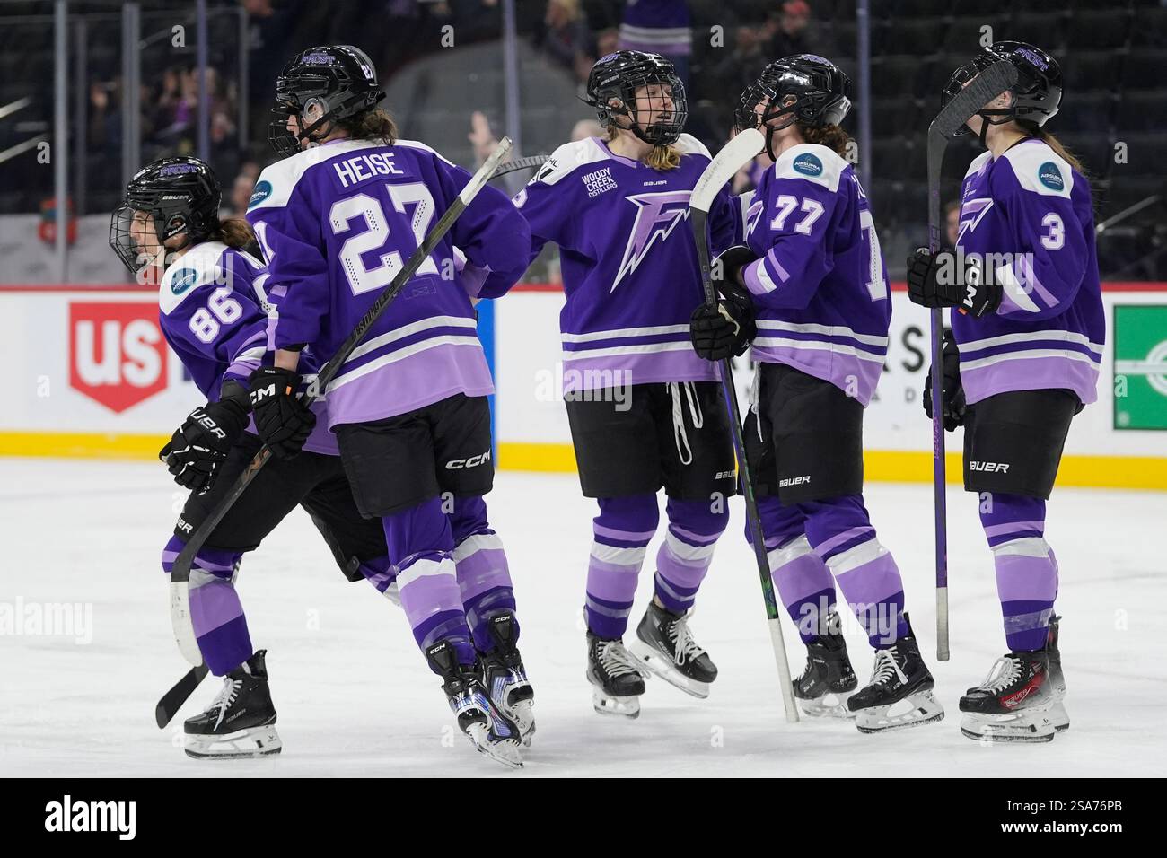 Minnesota Frost players celebrate after a goal scored by Frost forward ...