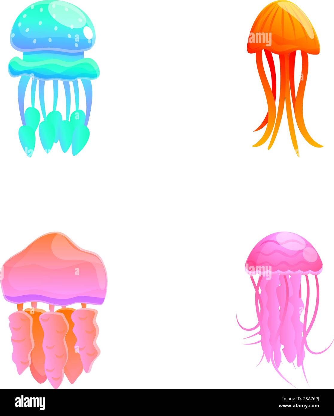 Exotic jellyfish icons set cartoon vector. Various colorful jellyfish ...