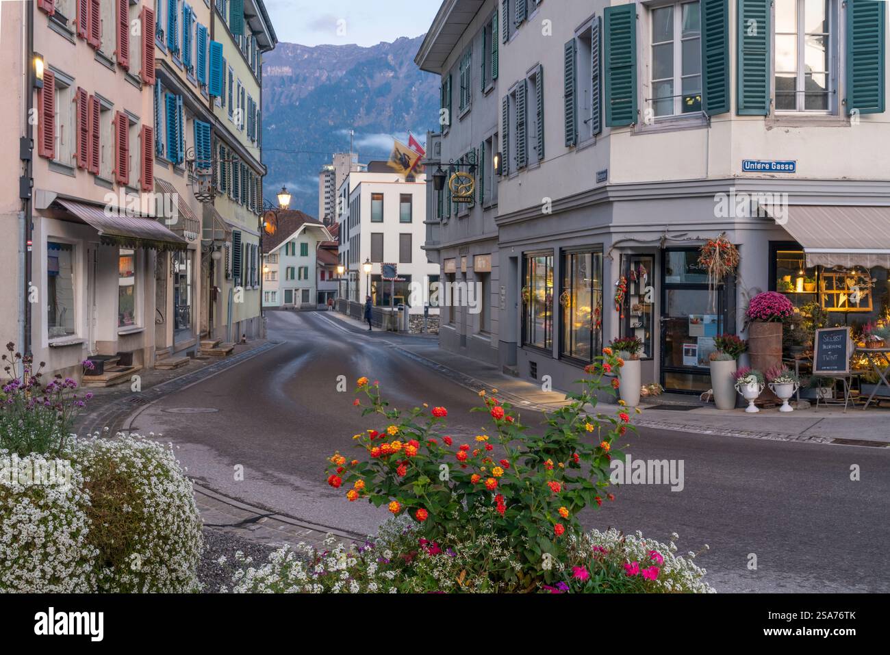 City street in downtown Interlaken, Switzerland, Europe Stock Photo - Alamy