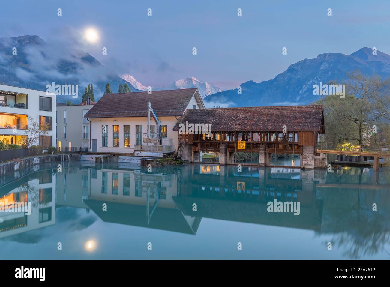 Water control structure at moonlight in Interlaken, Switzerland, Europe ...