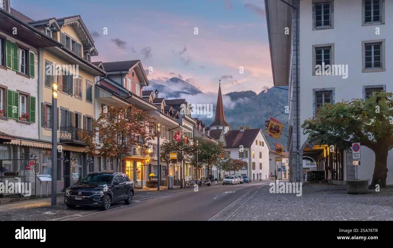 City street in downtown Interlaken, Switzerland, Europe Stock Photo - Alamy