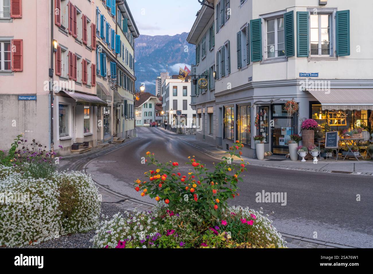 City street in downtown Interlaken, Switzerland, Europe Stock Photo - Alamy
