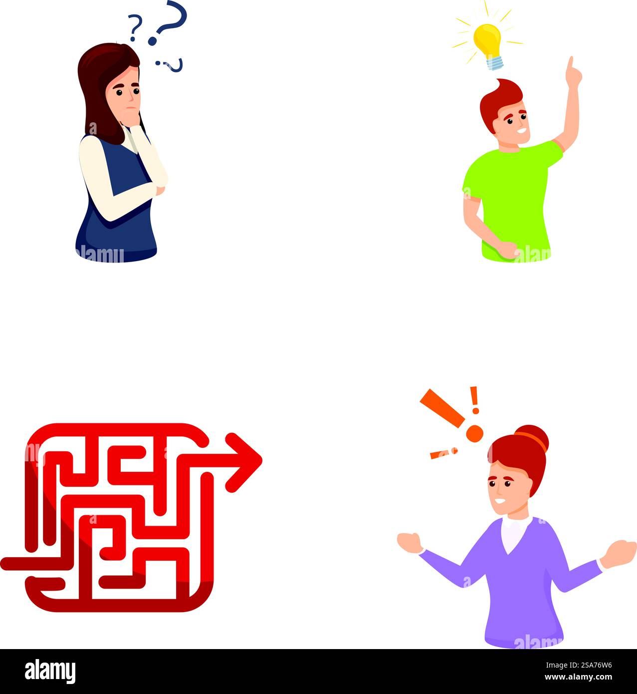 Decision making icons set cartoon vector. People thinking and solving ...