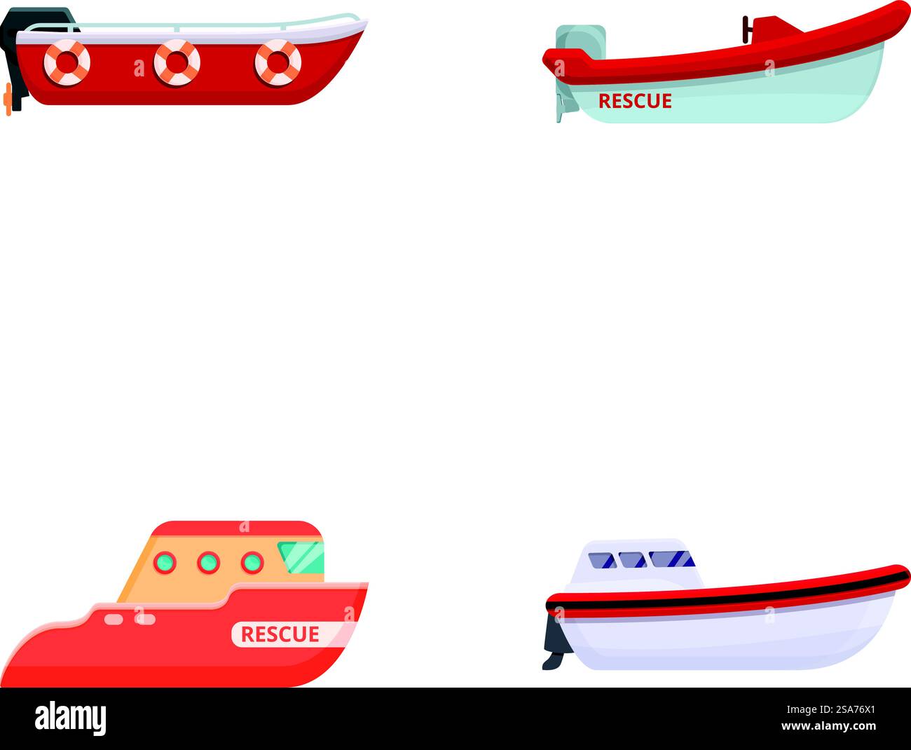 Rescue boat icons set cartoon vector. Different type of cartoon boat ...
