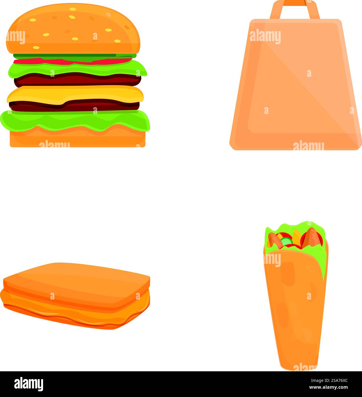 Unhealthy food icons set cartoon vector. Hot dog burger burrito and ...