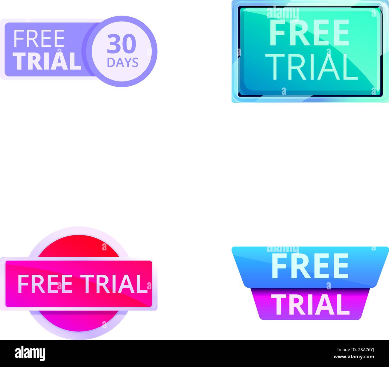 Trial symbol icons set cartoon vector. Free trial badge and sticker ...