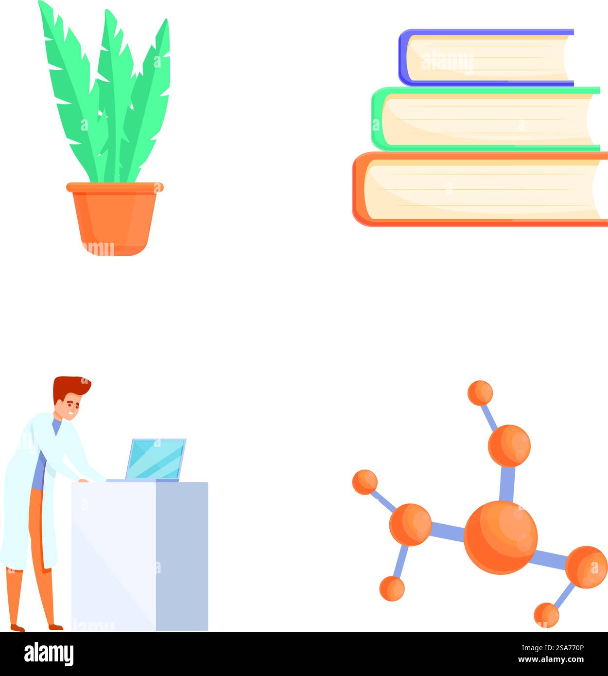 Science concept icons set cartoon vector. Male scientist making ...