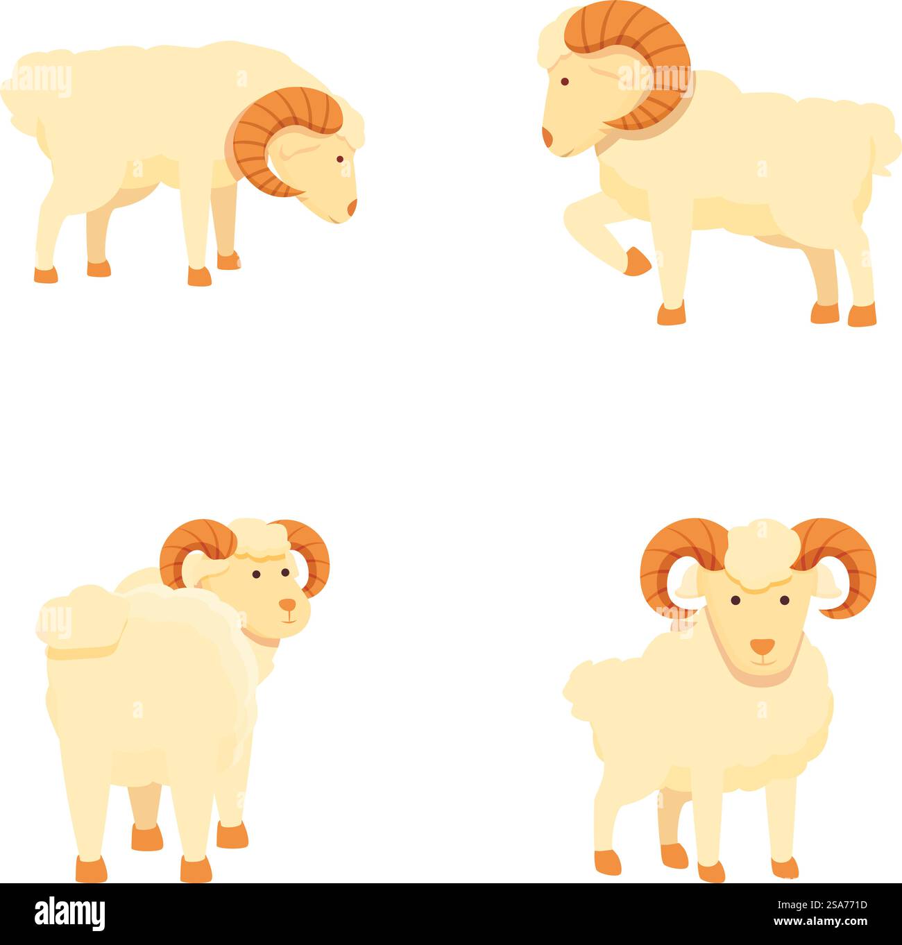 Cute cartoon ram collection set with playful and animated farm animal ...