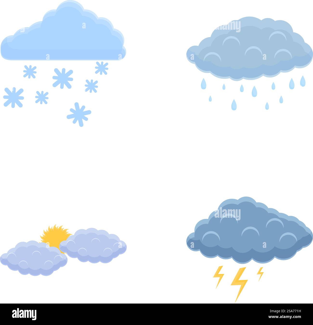 Weather change icons set cartoon vector. Cloud with rain, thunderstorm ...