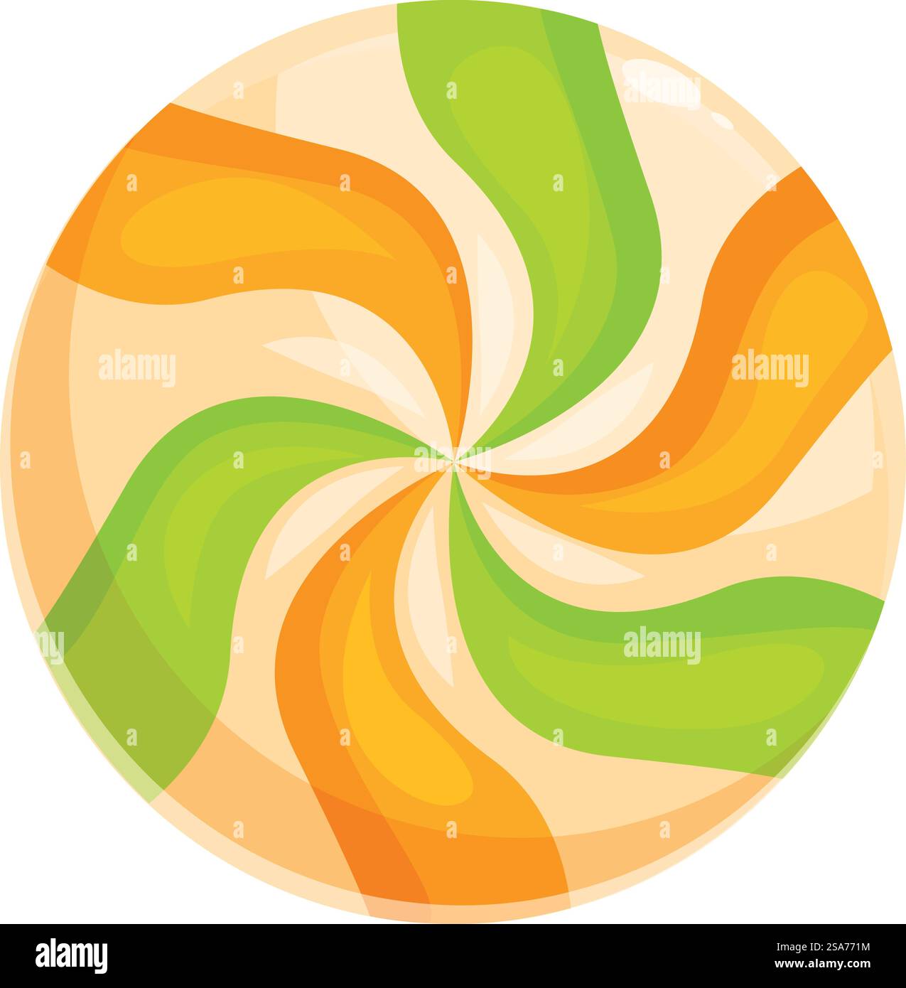 Round candy with orange and green swirls, showing the delicious flavors ...