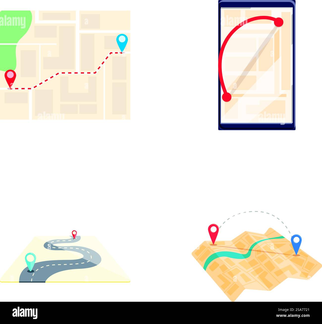 Gps smartphone icons set cartoon vector. Various navigation map on ...