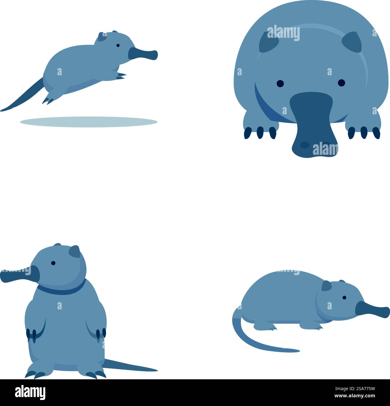 Desman animal icons set cartoon vector. Mammal of mole family. Wildlife ...