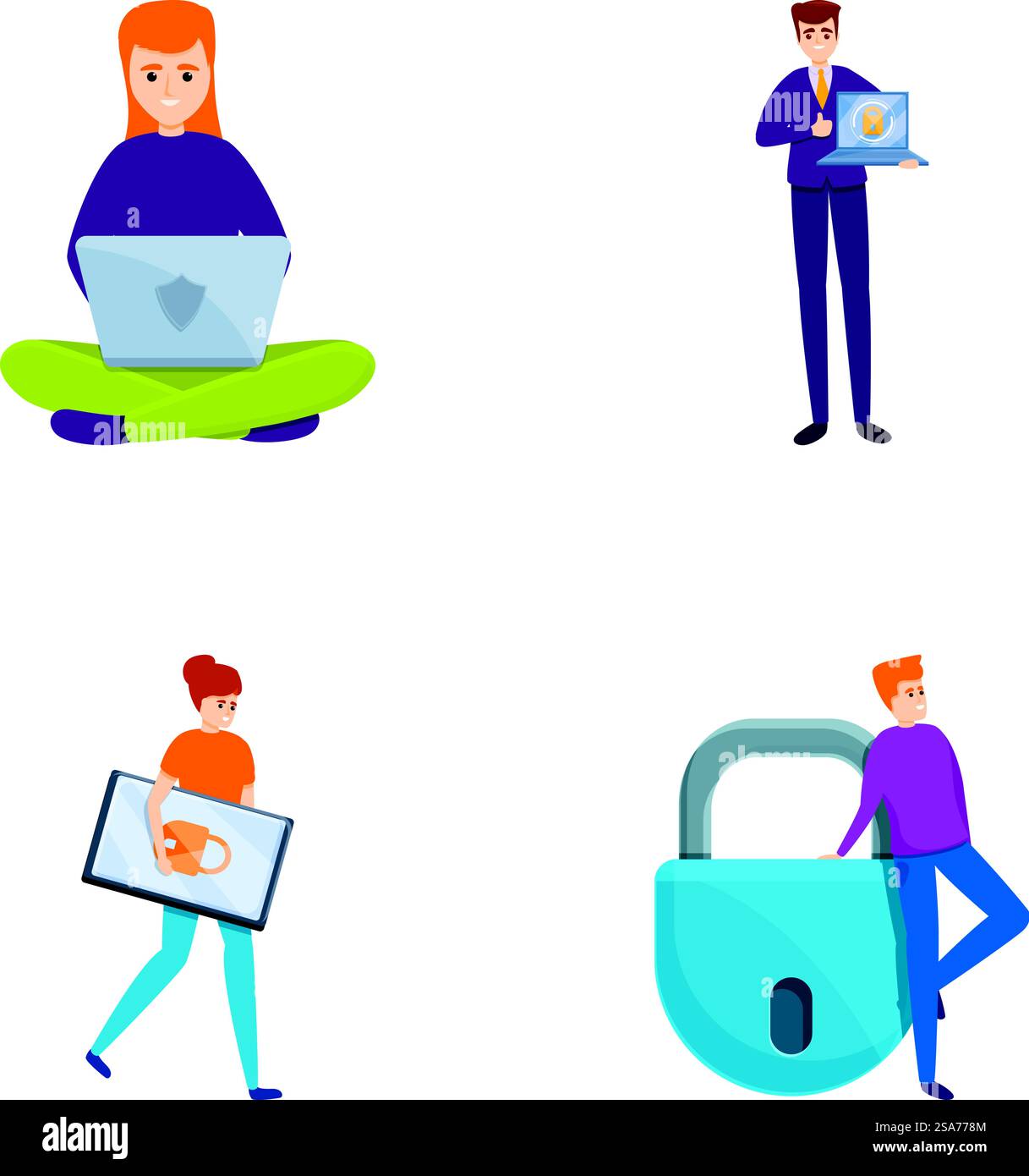 Internet security icons set cartoon vector. Online information ...