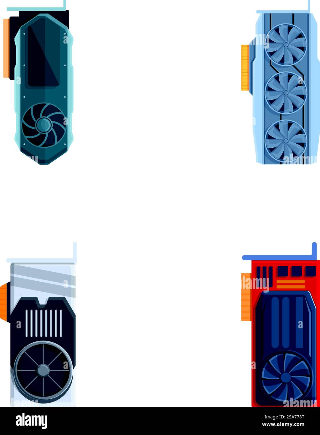 Computer Part Icons Set Cartoon Vector Computer Graphic Card With Cooling Fan Personal