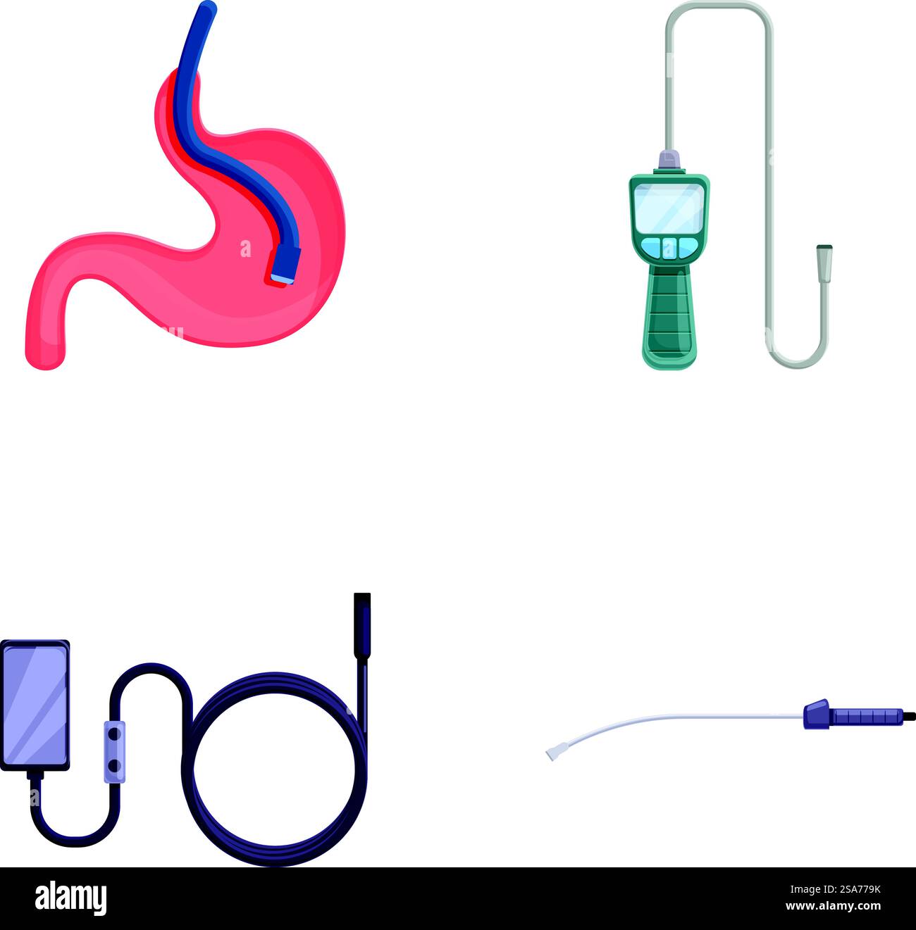 Stomach endoscopy icons set cartoon vector. Gastroscopy endoscope ...
