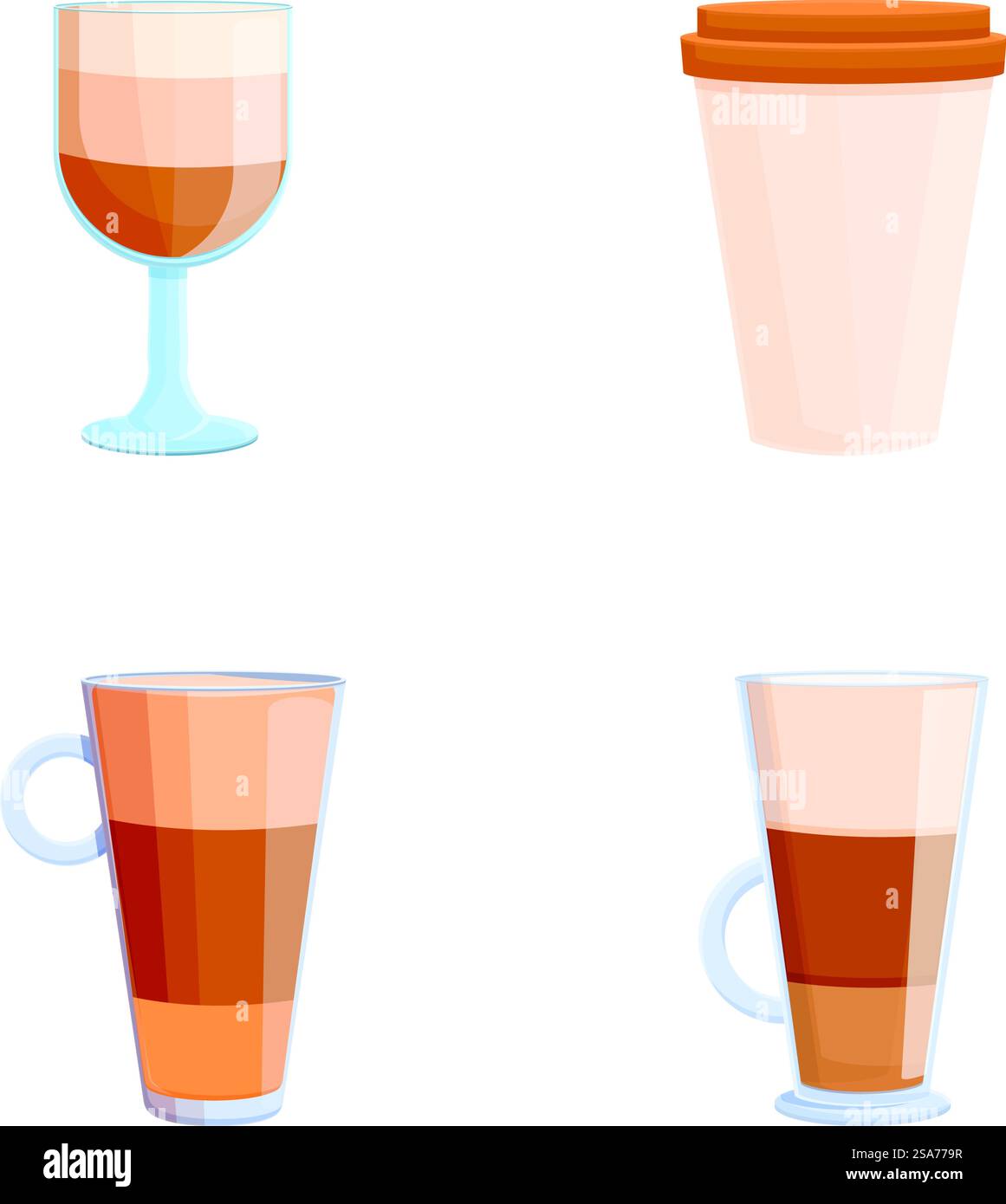 Macchiato icons set cartoon vector. Various type of coffee drink ...