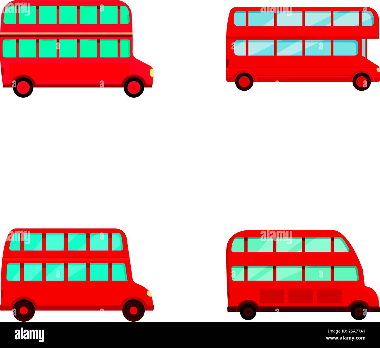 Double decker icons set cartoon vector. British red double decker bus ...