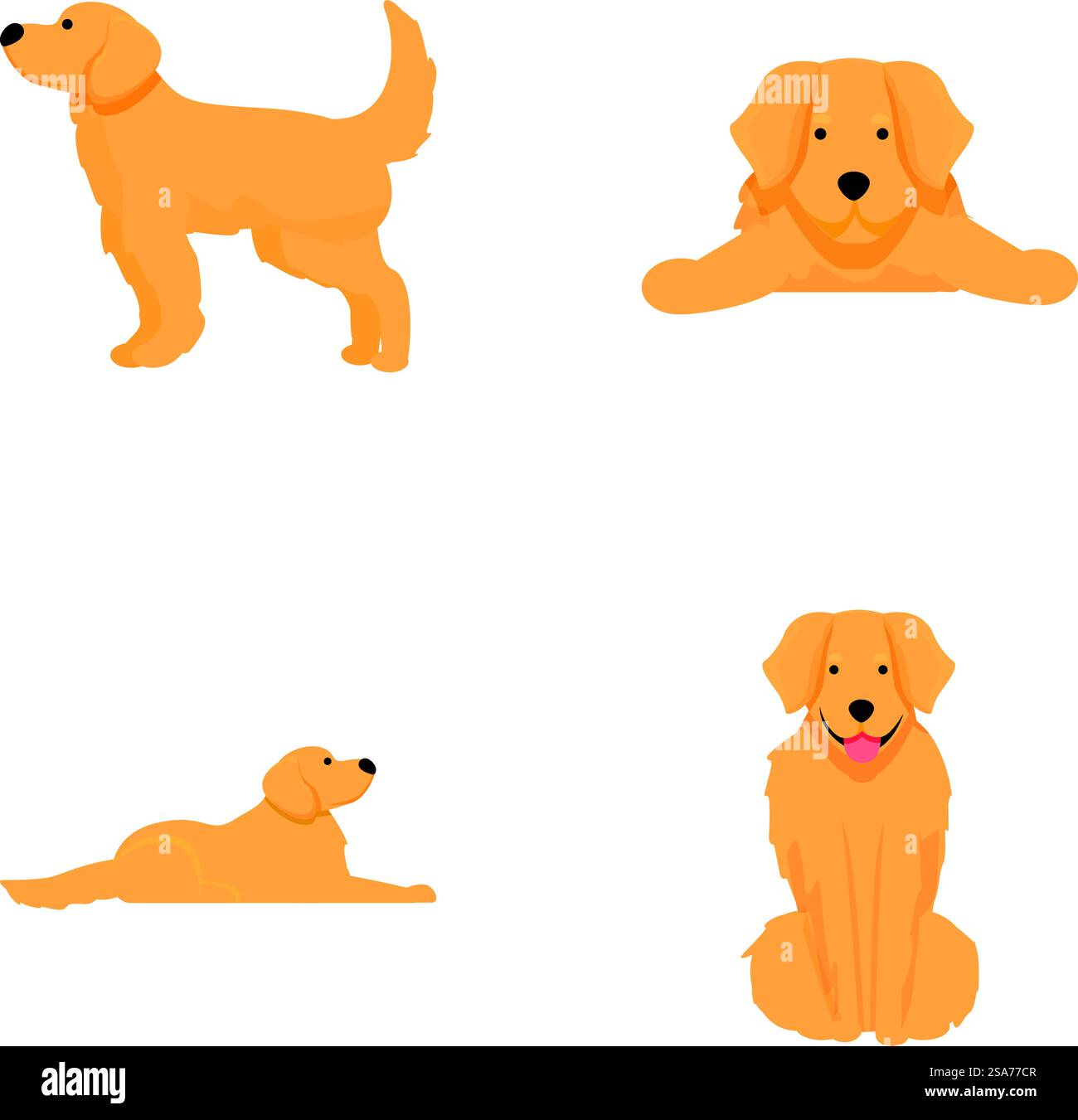 Collection of playful golden retriever illustrations in various poses ...