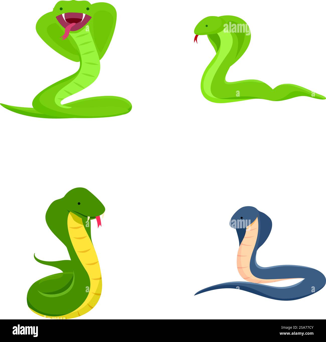 Cobra animal icons set cartoon vector. Cobra snake cartoon character ...