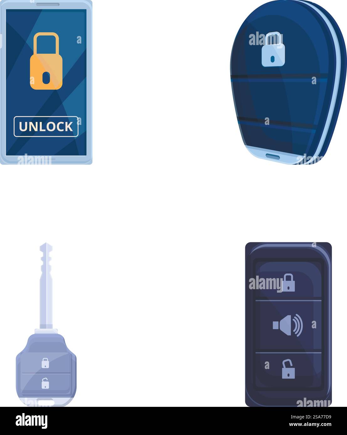 Carsharing icons set cartoon vector. Keyless vehicle entry device ...