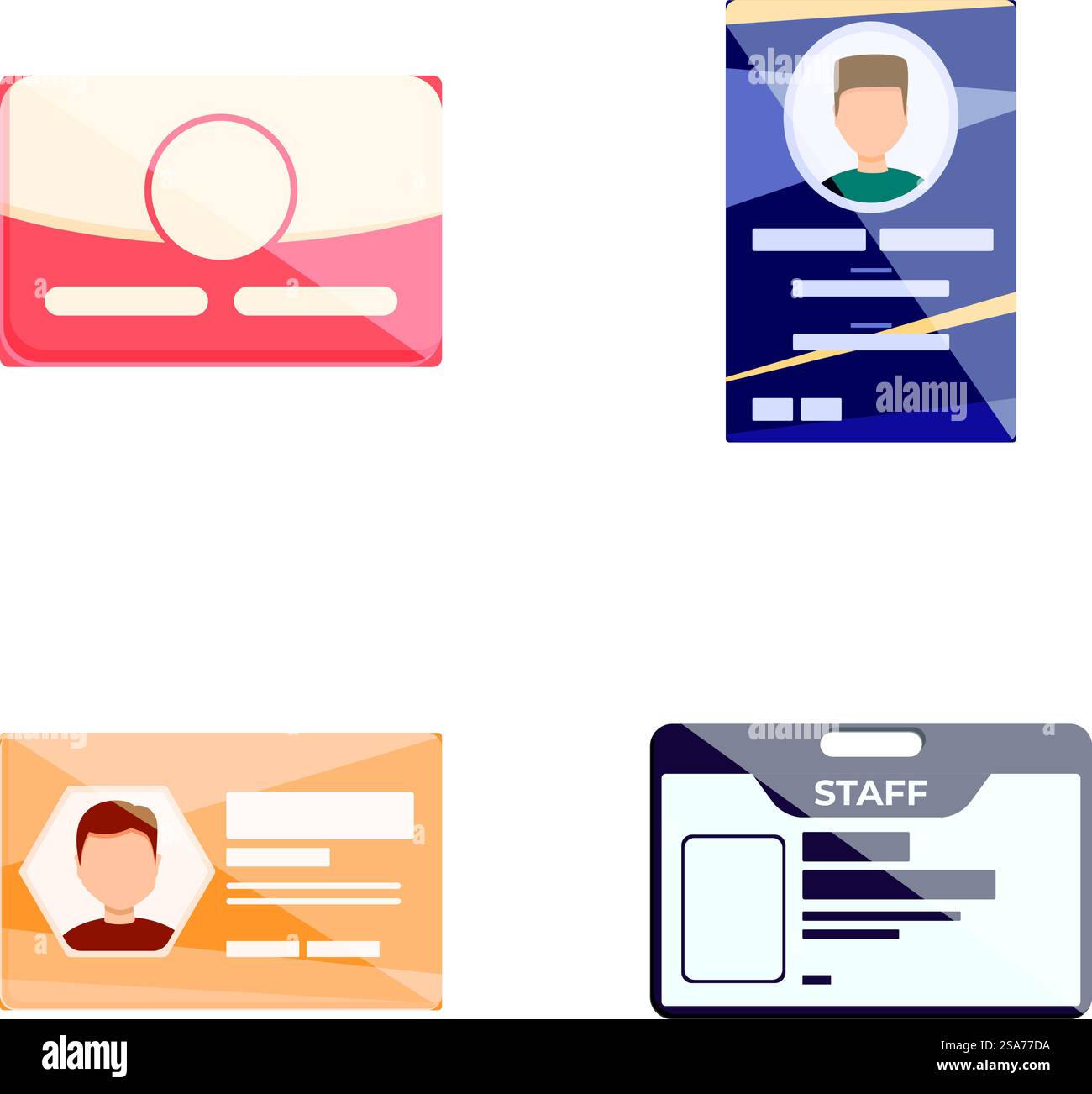 Id Card Icons Set Cartoon Vector Driver License Identity Card Or Plastic Card Access Control