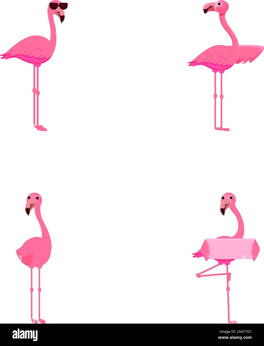 Cartoon flamingo icons set cartoon vector. Cute pink flamingo bird ...