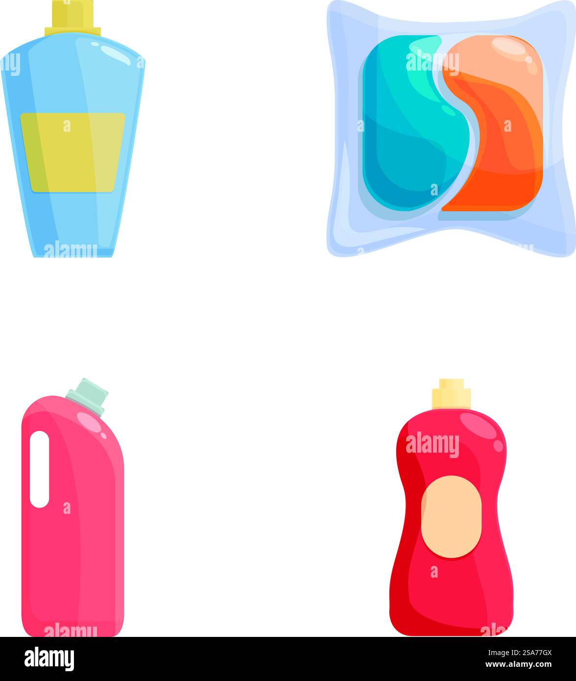 Illustration of various cleaning product bottles and packaging ...