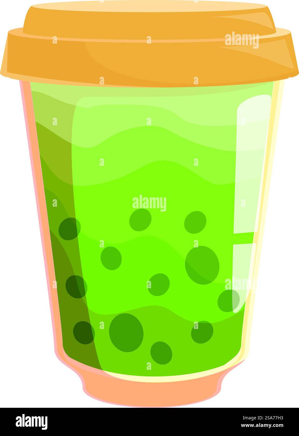 Plastic cup full of matcha bubble tea with tapioca pearls is waiting ...