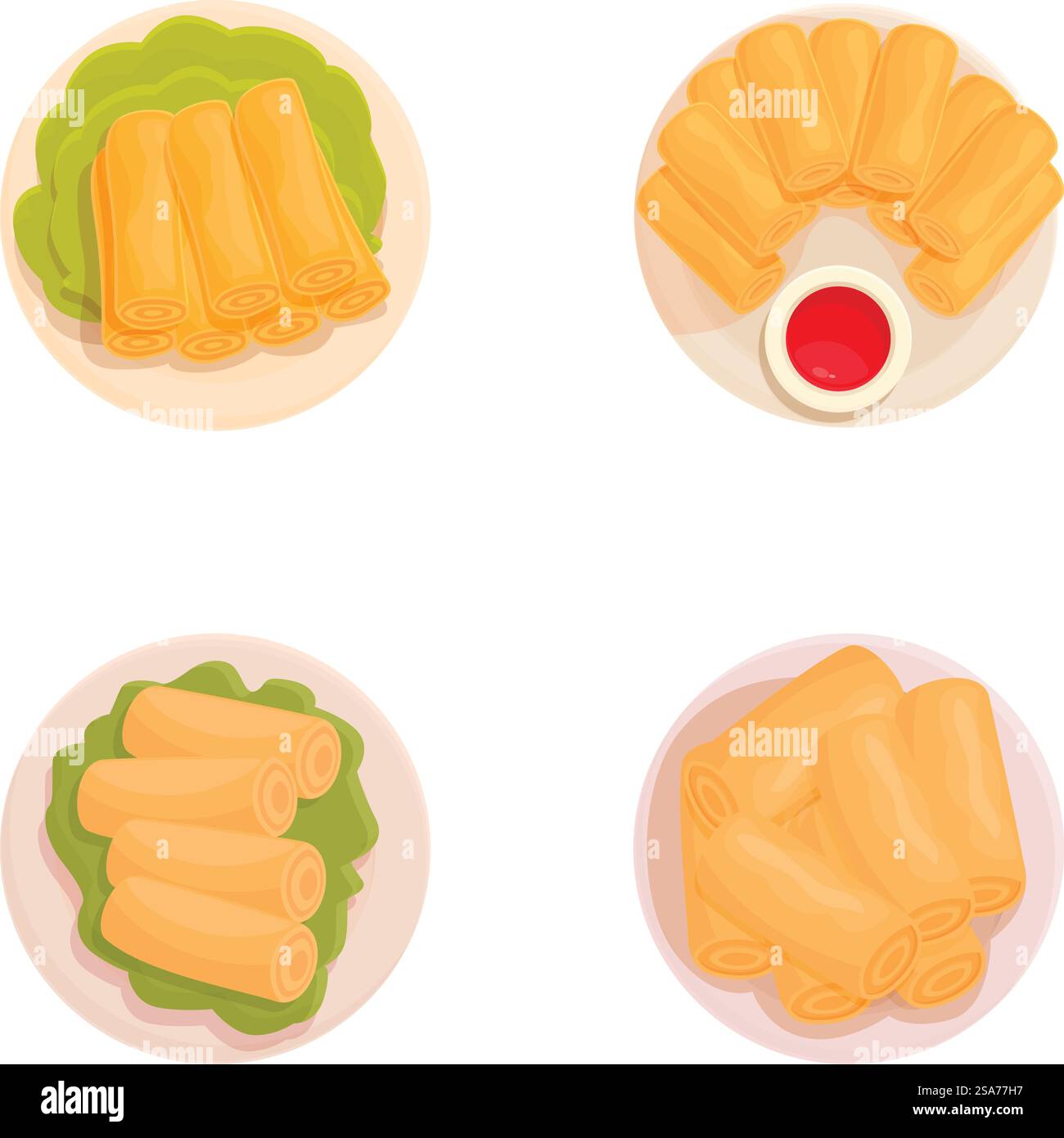 Collection of four assorted spring roll vectors, perfect for menus and ...