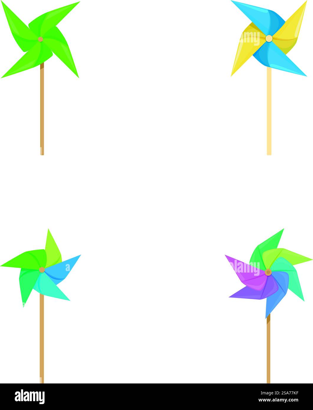 Collection of four vibrant, multicolored paper pinwheels isolated on a ...