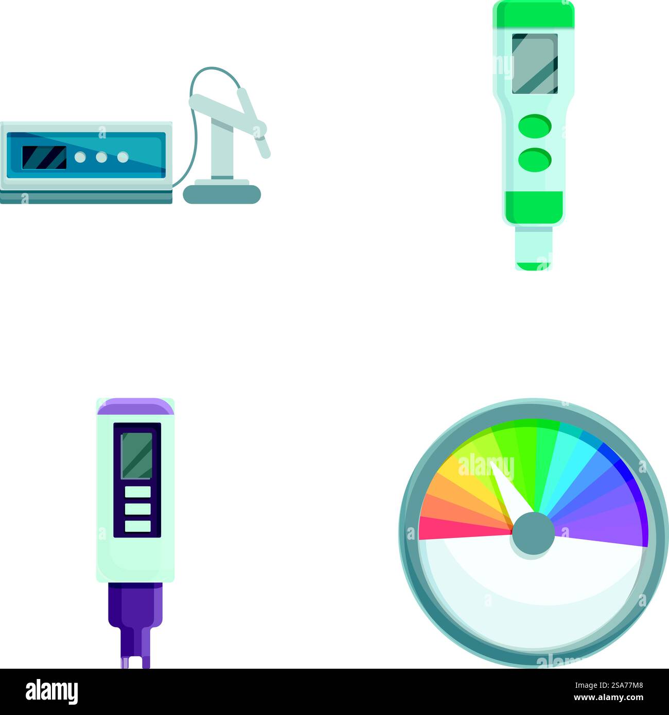 Ph measuring icons set cartoon vector. Digital chemical ph meter ...