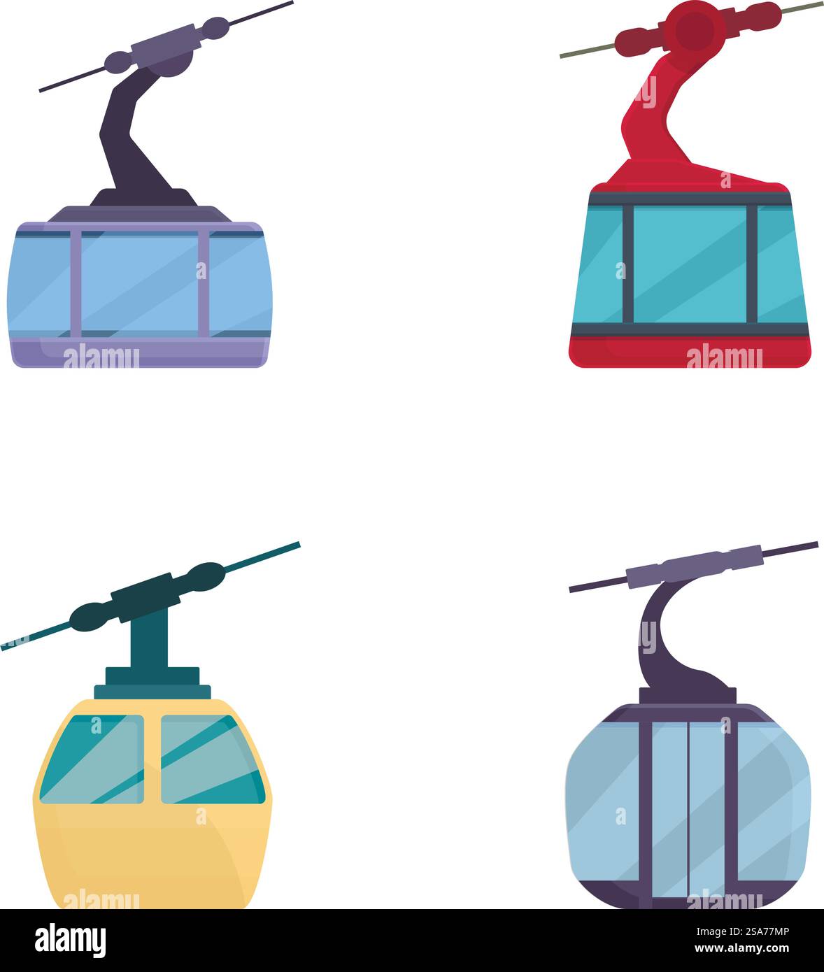 Collection of four colorful cable car vector icons, isolated on a white ...