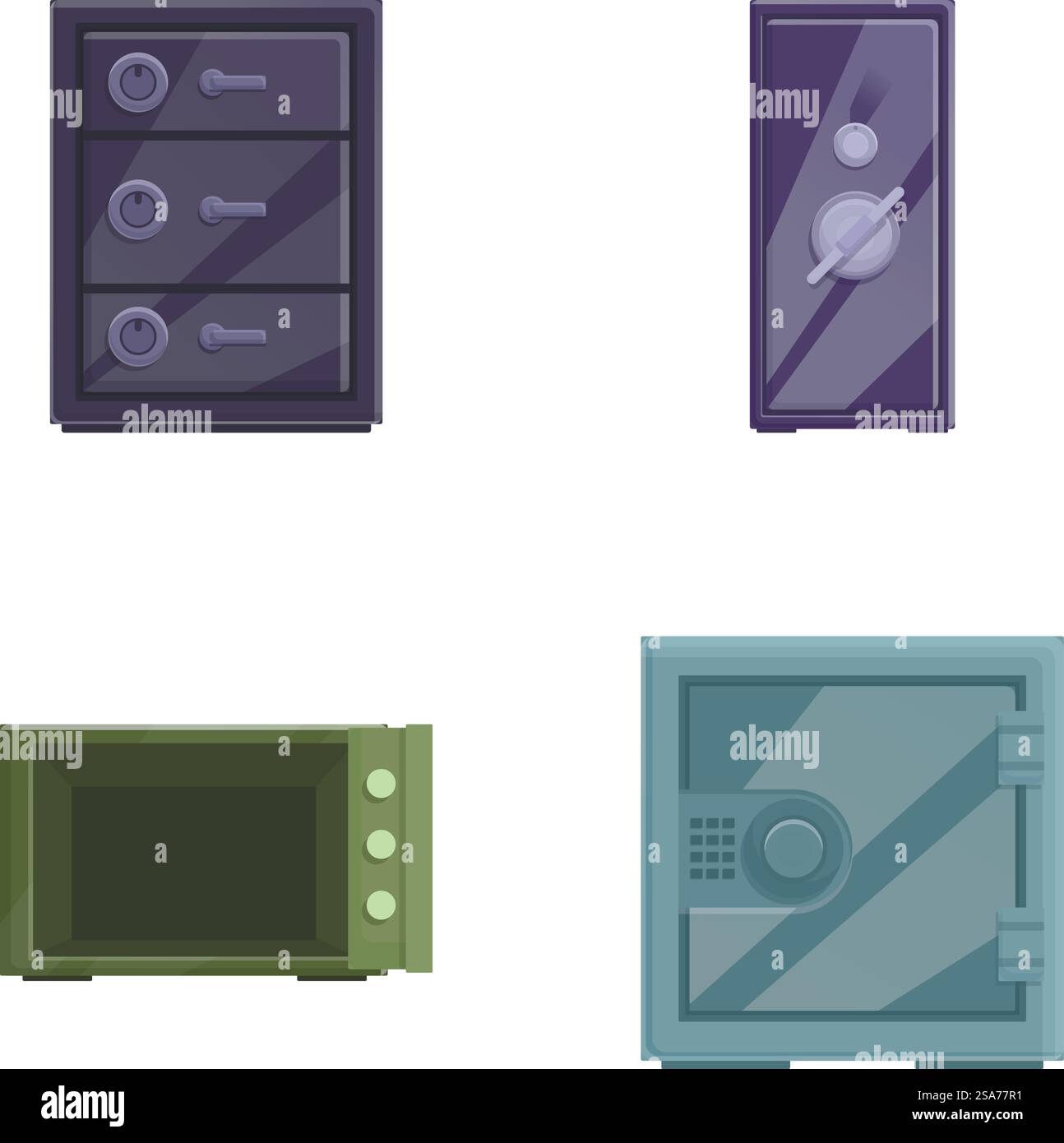 Collection of four cartoon safes and vaults with different designs ...