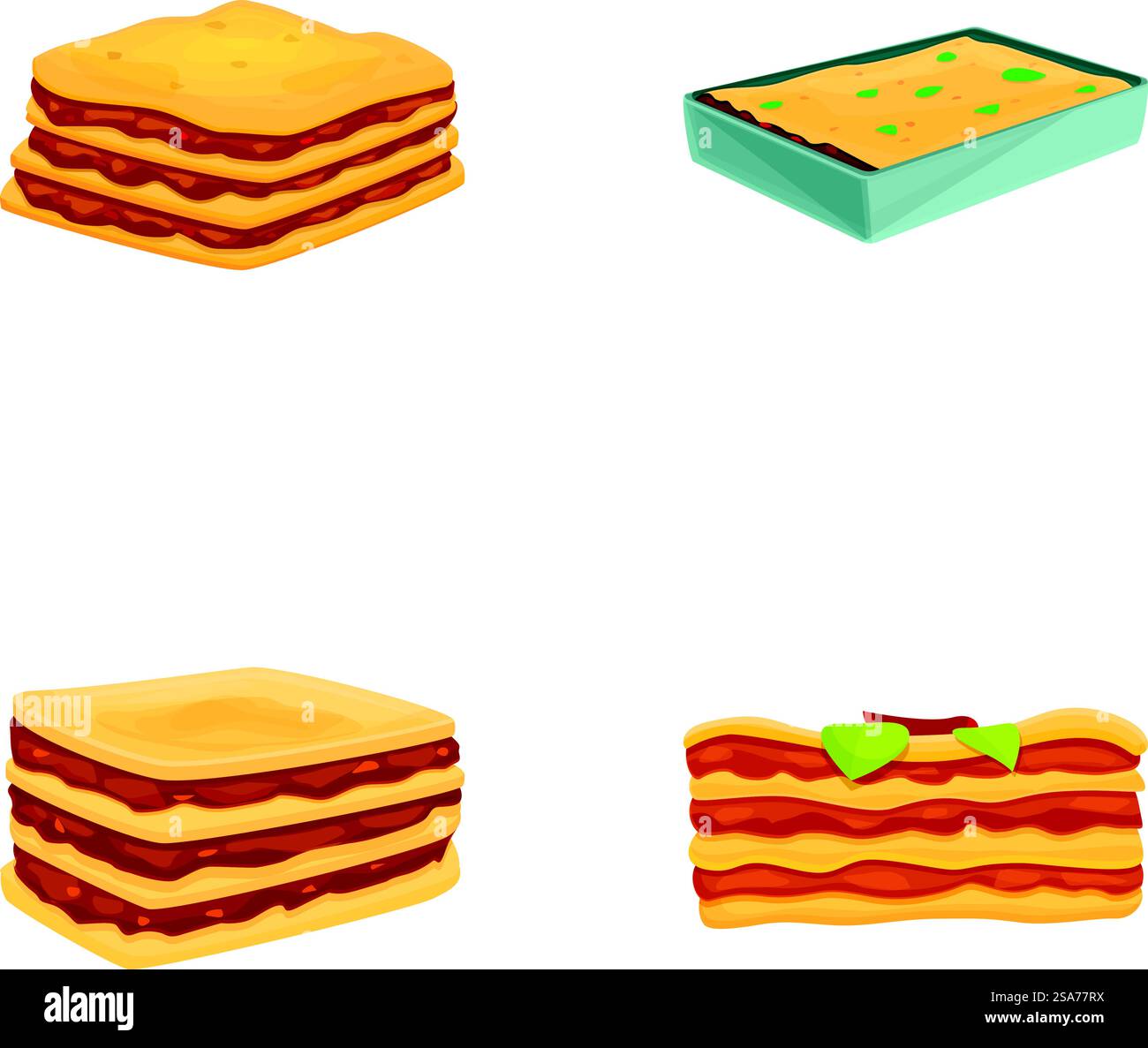 Homemade lasagna icons set cartoon vector. Tasty meat dish. Italian ...