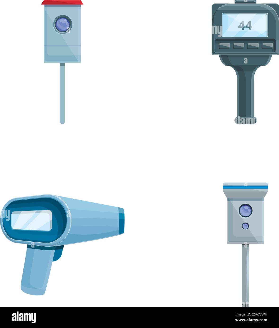 Traffic radar icons set cartoon vector. Modern digital speed radar ...