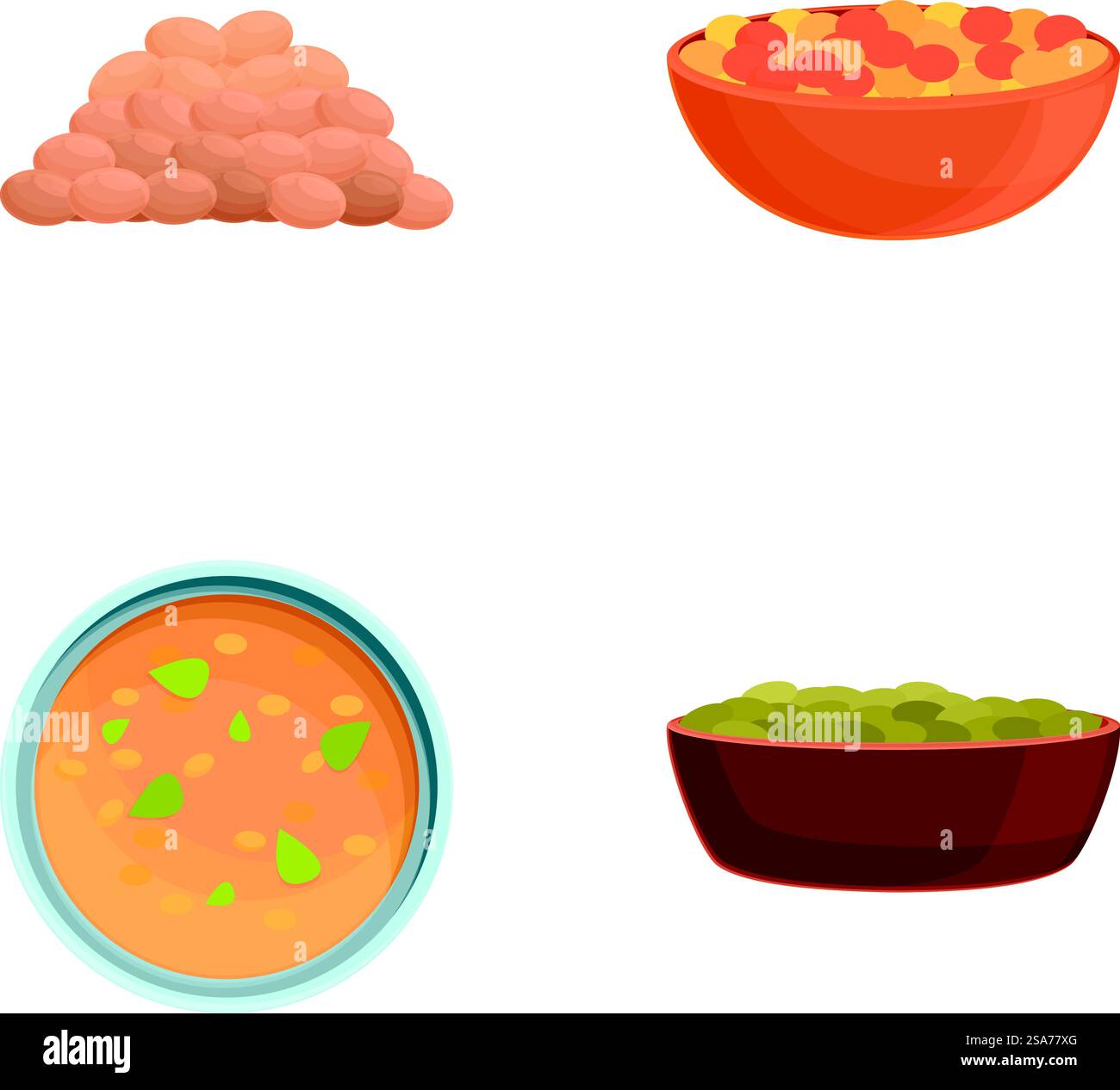 Lentil product icons set cartoon vector. Lentil seed and bowl of soup ...