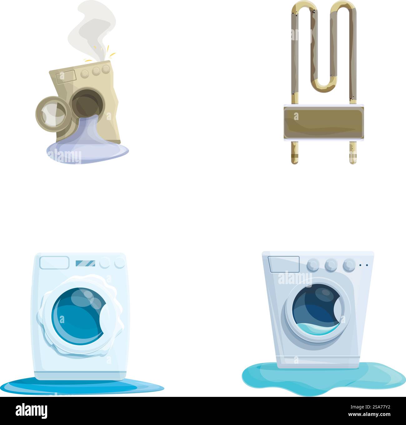 Broken machine icons set cartoon vector. Broken washing machine. Household appliance repair ...