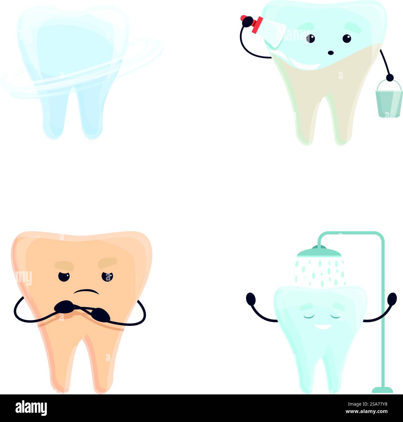 Teeth whitening icons set cartoon vector. Yellow tooth turn white after ...